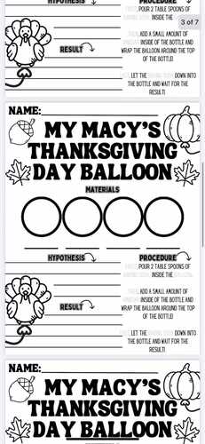 Thanksgiving Macy's Day Parade Balloon Science Activity by Kindergarten ...