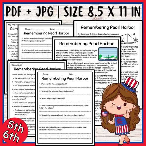 Pearl Harbor Day Reading Comprehension Passages-5th-6th |Pearl Harbor ...