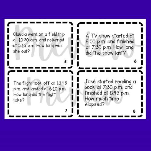 Elapsed Time Word Problem Task Cards by Bilingual Teaching Made Easy