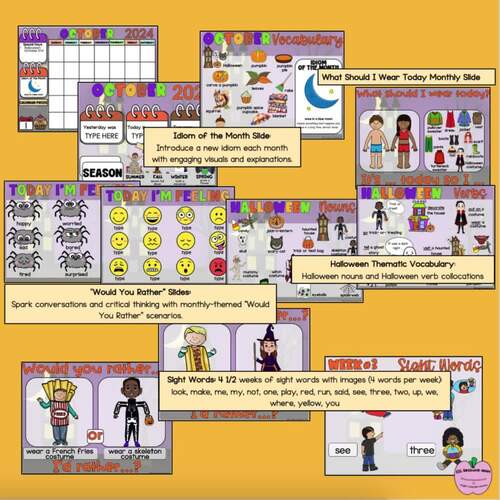 ESL Digital Calendar Morning Slides Student Vocab Workbook October ...