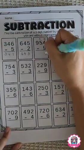 3-Digit Subtraction by 1 digit With and Without Regrouping Worksheets ...