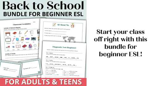 Beginner ESL Back to School First Day of School Bundle for Adults ...