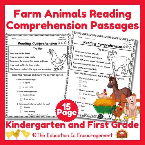 Farm Animals Reading Comprehension Passages for Kindergarten and First Grade