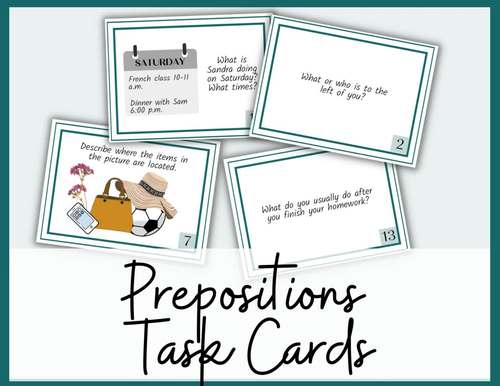 Adult ESL Prepositions English Grammar Task Cards for Beginners | TPT
