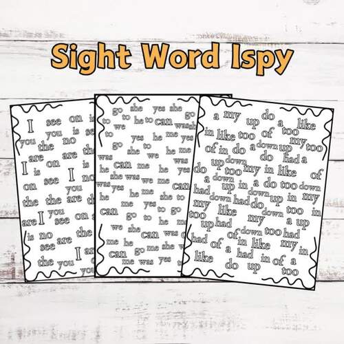Ispy a sight word, kinder worksheet, activity. by Life in Kinderland