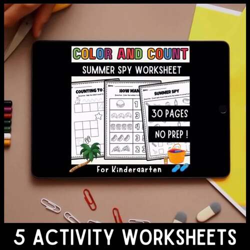 Summer Math Number Spy | Counting & Color Kindergarten Worksheet