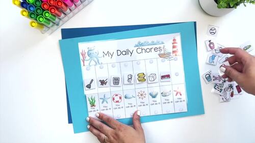 Ocean Themed Chore Charts, Editable Visual Schedule & Chore Cards