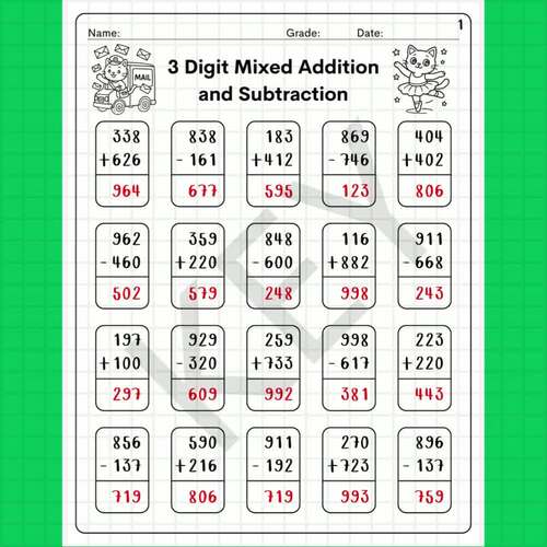 3 Digit Addition and Subtraction Worksheets | With and Without Regrouping