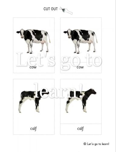 Farm Animals 3-Part Cards, Flashcards, Nomenclature Cards, Montessori Cards