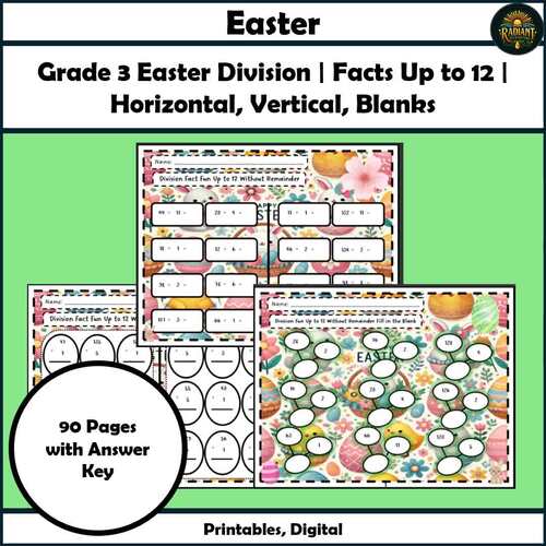 Grade 3 Easter Division Math Facts Up to 12 No Remainders Fill the Blank