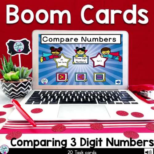 Boom Cards™ Superhero Compare Three Digit Numbers by Leigh's Library