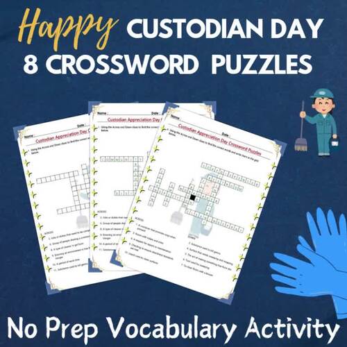 Custodian Appreciation Day Bundle of 8 Crossword for School Custodian ...