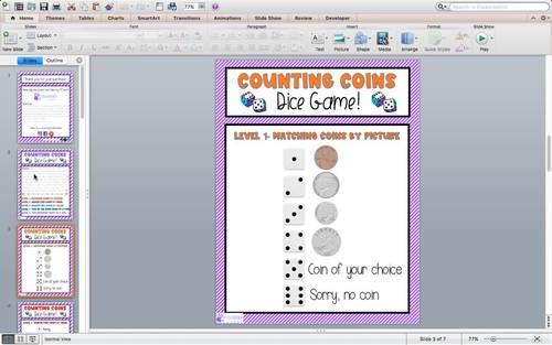 Identifying and Counting Coins Dice Games Special Education Life Skills ...