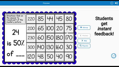 Use Percent to Find the Whole Digital Mystery Picture Task Cards