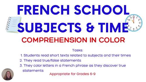 French School Subjects + Time Comprehension in Color | Read, Decode, Color!