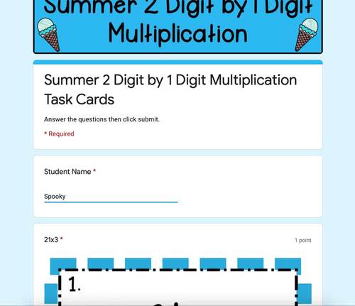 Summer Multiplication 2 Digit by 1 Digit Task Cards for 4th and 5th ...