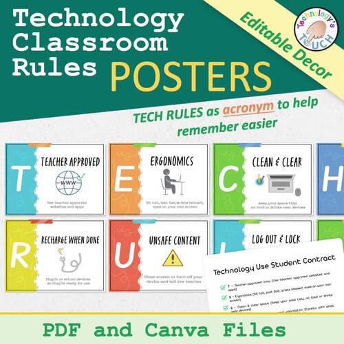 Technology Classroom Rules - Editable Wall Posters by Technology's Touch