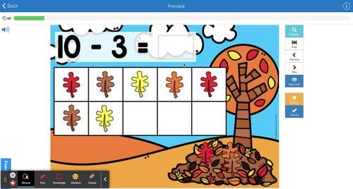 French Boom Cards - Subtraction from 10 Using a 10 Frame - Fall Leaves