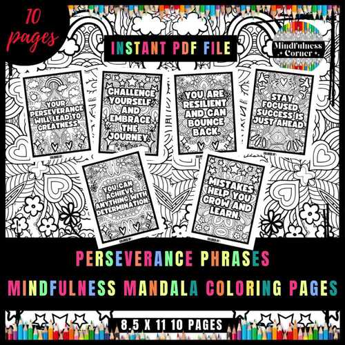 Perseverance Phrases Coloring, Morning Work, SEL Coloring For Kids