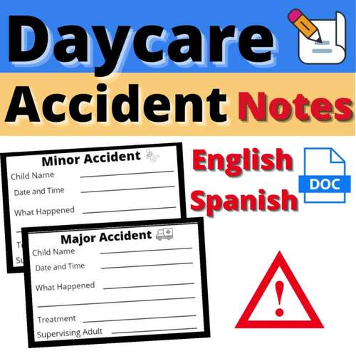 Daycare Preschool Accident Reports Minor Major Report English Spanish ...