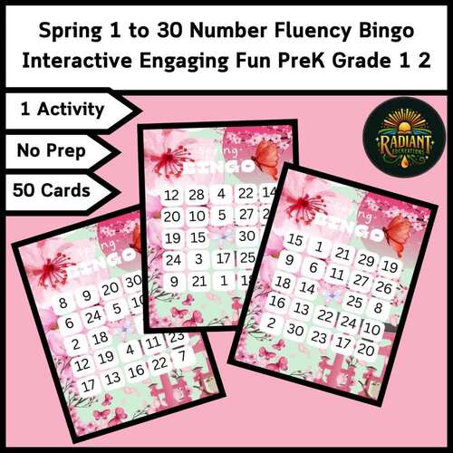 Spring 1 to 30 Number Fluency Bingo Interactive Engaging Fun PreK Grade 1 2