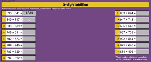 Digital Jigsaw Puzzle NO PREP - Wizards 3-digit Addition - Find the Shadow