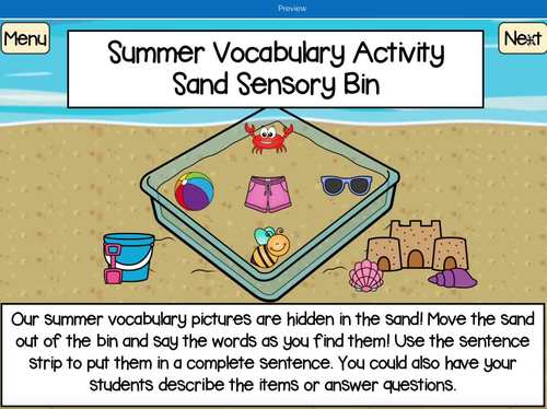 Summer Vocabulary Virtual Sensory Bin Boom Cards™ Speech Therapy ELL ...