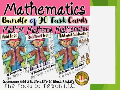 Bundle Scarecrows Add and Subtract to 20 Black and White Task Cards ...