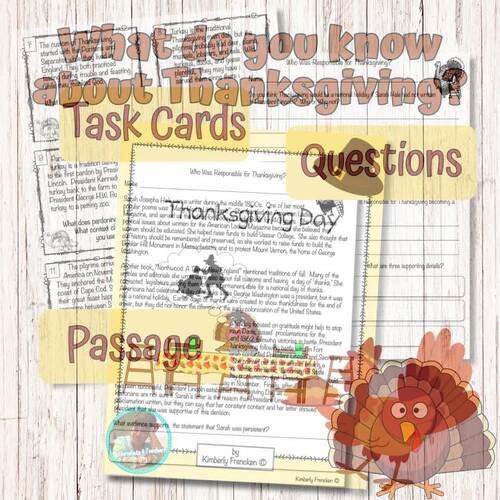 Thanksgiving Nonfiction Reading Comprehension l Passage, Task Cards ...