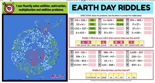FREE Earth Day Riddles 4 Operations Practice and Fluency Pixel Art ...