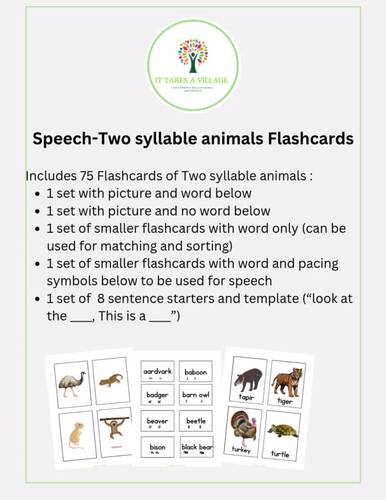 Speech-Two Syllable Animals and Bugs Flashcards set 1-graphics | TPT