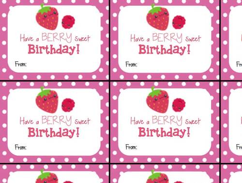 Fruit Snacks Birthday Gift Tag- Have a BERRY sweet Birthday! | TPT
