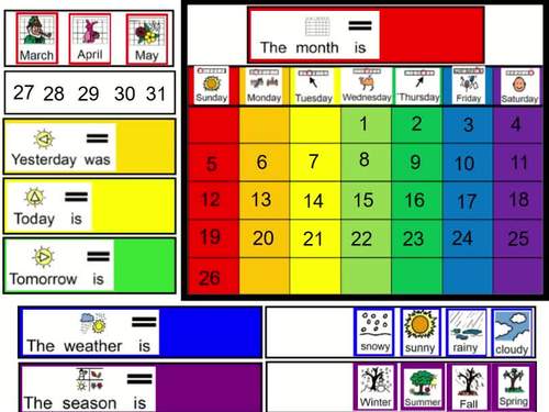 Interactive Smart Board Calendar using picture symbols by Keira Ogle