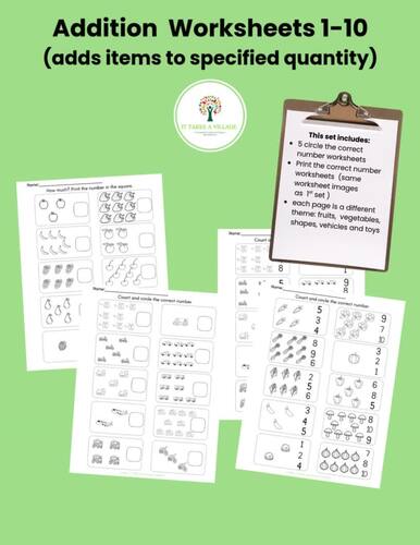 Counts given objects-match number to objects worksheets | TPT