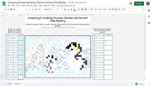 Comparing & Ordering Fraction, Decimal, & Percent Digital Pixel Mystery