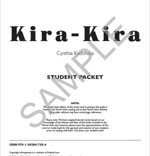 Kira-Kira Novel Units® Student Packet Novel Study | TPT