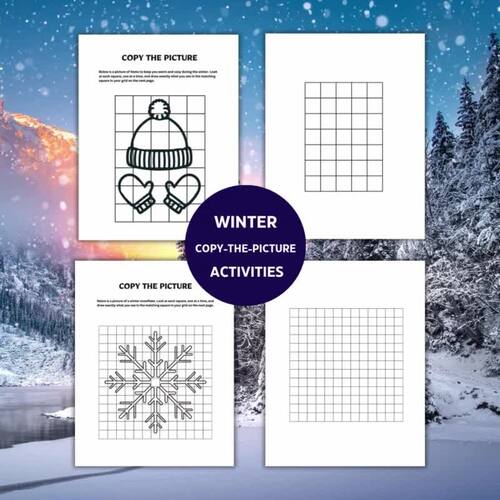 Grid Copy the Picture Set for Winter: Hat & Mittens and Snowflake by ...