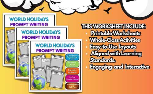 World Holidays Writing Prompts Activities Morning Work 4th,5th,6th,7th ...