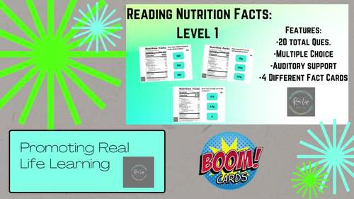 Reading Nutrition Facts Multiple Choice Boom Cards by Real Life Skills
