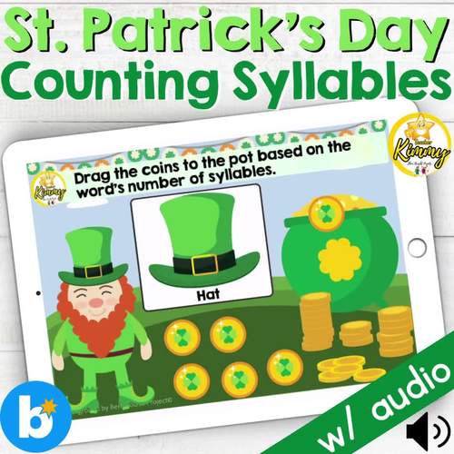 St. Patrick's Day Counting Syllables Phonological Segmentation Boom Cards