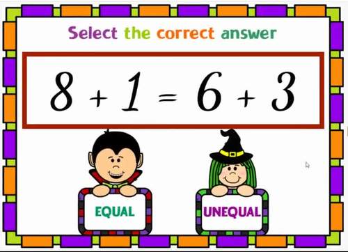 Halloween Math Activities Equal or Unequal Sums to 20 Boom Cards 1st ...