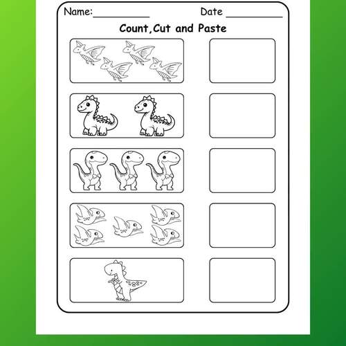 Dinosaur Cut & Paste Worksheets | Numbers Recognition 1-5 Math Activities