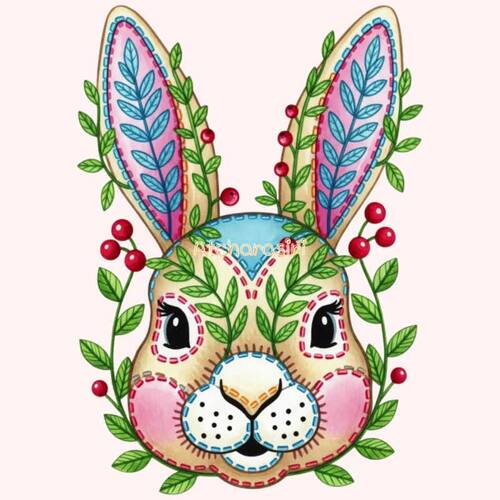 Leafy Rabbit Faces Clipart Set – 13 Handmade-Inspired Bunny Graphics ...