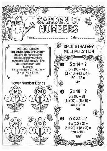 Worksheets: Split Strategy Multiplication Partitioning Math Activity