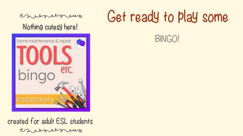 TOOLS Vocabulary BINGO for Adult ESL by Rike Neville | TPT