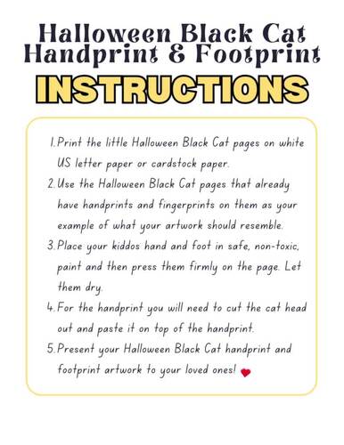 Halloween Black Cat Handprint and Footprint, Printable Crafts with ...