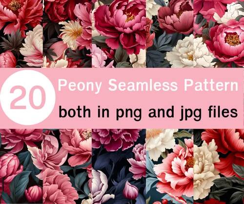 Peony Seamless Pattern Digital Paper by Worksheetlover | TPT