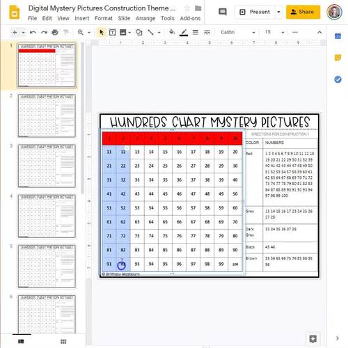 Digital Hundreds Chart Mystery Pictures | Construction Theme | TpT