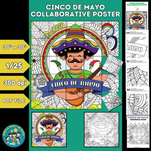 Cinco de Mayo Collaborative Poster, Bulletin Board, Craft, Coloring Pages
