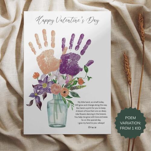 Valentine Handprint Poem, Valentine's Day Flower Handprint Craft ...